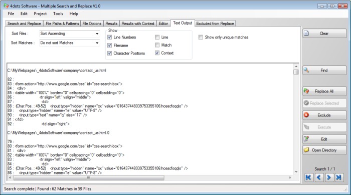 Screenshots - Multiple Search and Replace